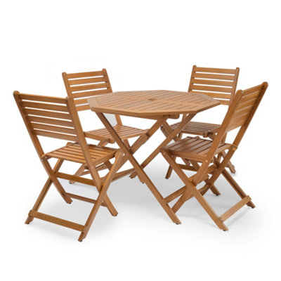 VonHaus 4 Seater Wooden Dining Set - Octagonal Table and Chair Garden ...