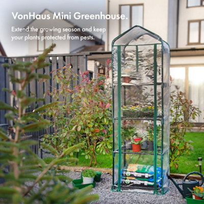 VonHaus 4 Tier Mini Plastic PVC Greenhouse, Small Plant House/Grow ...