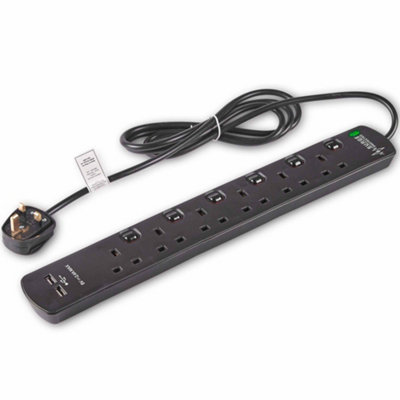 VonHaus 6 Way Plug Extension Lead with USB 6 Gang 2m Universal Power Strip LED Indicator
