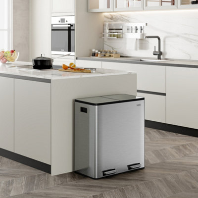 VonHaus 60L Waste & Recycling Kitchen Bin, 2 x 30L Compartment ...