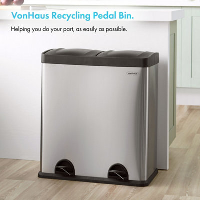 VonHaus 60L Waste & Recycling Kitchen Bin, 2 x 30L Compartment ...