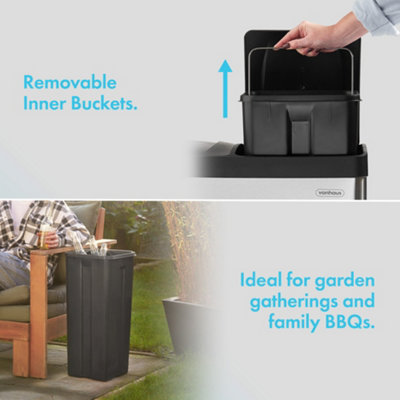 VonHaus 60L Waste & Recycling Kitchen Bin, 2 x 30L Compartment Stainless Steel Pedal Bin w/ Non ...