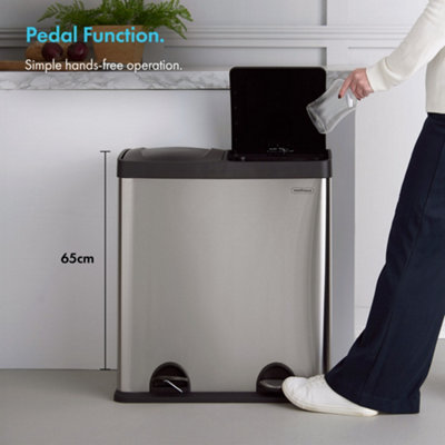 VonHaus 60L Waste & Recycling Kitchen Bin, 2 x 30L Compartment ...