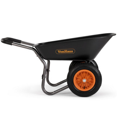 VonHaus 78L Wheelbarrow Garden Cart Heavy Duty Multi Use for Tools Waste 2 Wheel Pneumatic