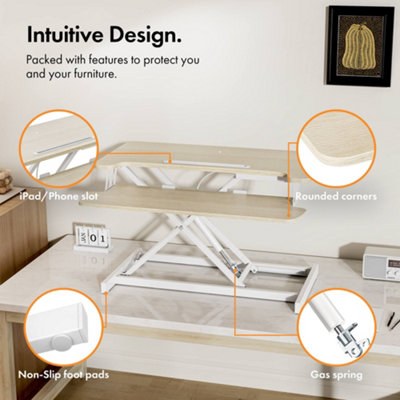 VonHaus Adjustable Bamboo Standing Desk Converter - 2 Tier Sit Stand ...