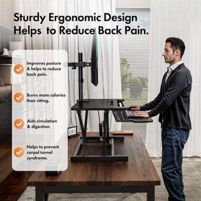 VonHaus Adjustable Black Standing Desk Converter 2 Tier Sit Stand Desk Riser Stand up Desk For