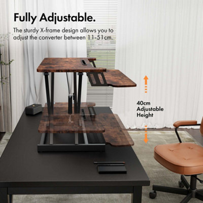 VonHaus Adjustable Dark Wood Standing Desk Converter - 2 Tier Sit Stand ...