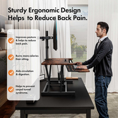 VonHaus Adjustable Dark Wood Standing Desk Converter - 2 Tier Sit Stand ...