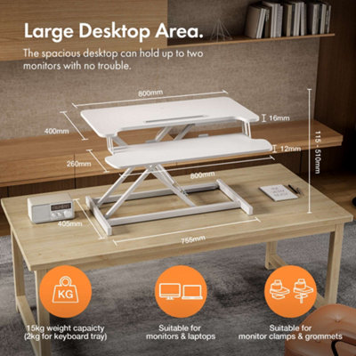 VonHaus Adjustable White Standing Desk Converter - 2 Tier Sit Stand ...