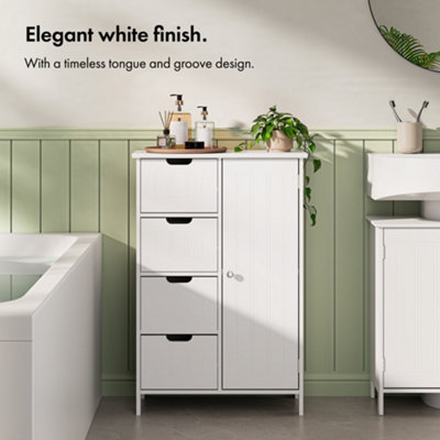 VonHaus Bathroom Floor Cabinet, White Storage Unit, 4 Drawer Cupboard ...