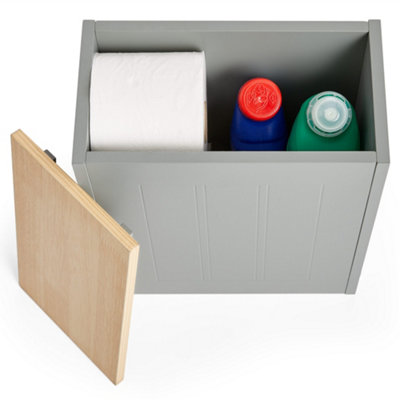VonHaus Bathroom Storage Box, Grey Bathroom Box w/ Wood Effect Lid ...