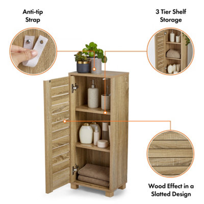 VonHaus Bathroom Storage Cabinet Oak Wood Effect Bathroom Floor Cabinet Small Floor Standing Cabinet for Kitchen