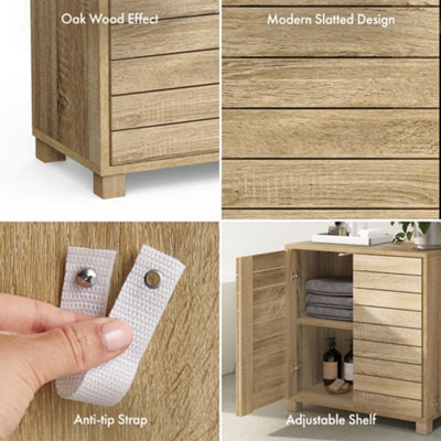 VonHaus Bathroom Storage Cabinet Oak Wood Effect Floor Cabinet with Handleless Design Freestanding Towel Storage Unit