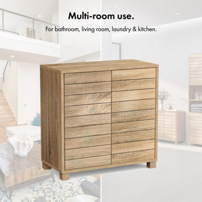 VonHaus Bathroom Storage Cabinet, Oak Wood Effect Floor Cabinet with ...