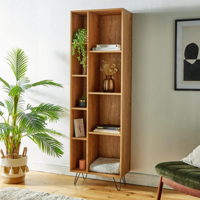 VonHaus Bookcase Oak Wood Effect, Tall Bookshelf for Living Room, Large ...