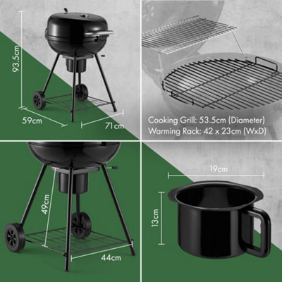 VonHaus Charcoal BBQ, Portable Kettle Barbecue with Warming Rack ...