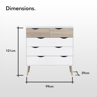 VonHaus Chest Of Drawers, 5 Drawer Dresser, White & Oak Wood Effect ...
