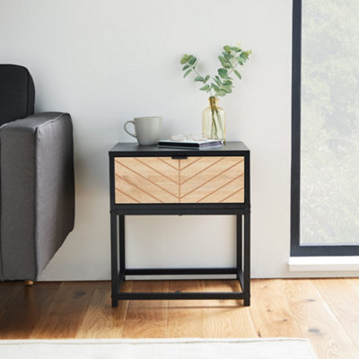VonHaus Chevron Bedside Tables Set of 2, Black & Wood Effect Side ...