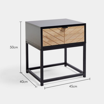 VonHaus Chevron Bedside Tables Set of 2, Black & Wood Effect Side ...