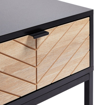 VonHaus Chevron Bedside Tables Set of 2, Black & Wood Effect Side ...