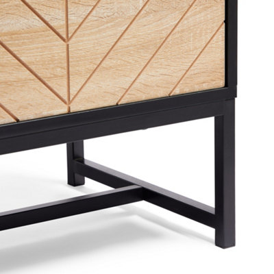 VonHaus Chevron TV Unit for 65 Inch TV, Black TV Cabinet Light Wood Effect, Entertainment Unit ...