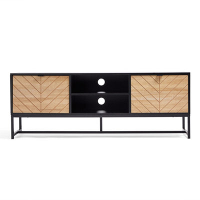 VonHaus Chevron TV Unit for 65 Inch TV, Black TV Cabinet Light Wood ...