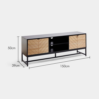 VonHaus Chevron TV Unit for 65 Inch TV - Black TV Cabinet w/Light Wood ...