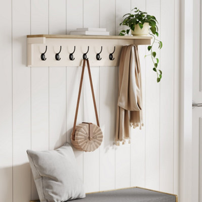 VonHaus Coat Hooks Wall Mounted, Cream Coat Rack with Shelf & 7 Strong ...