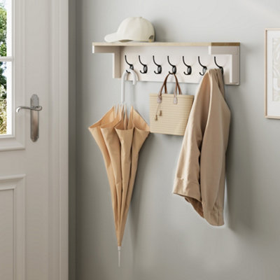 VonHaus Coat Hooks Wall Mounted, Cream Coat Rack with Shelf & 7 Strong ...