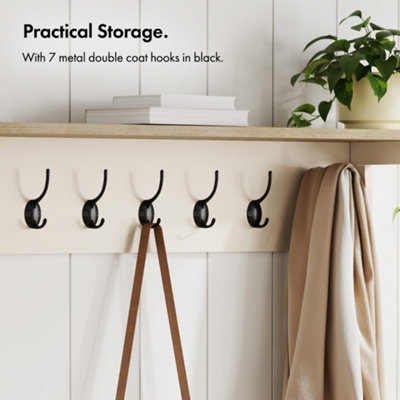 VonHaus Coat Hooks Wall Mounted, Cream Coat Rack with Shelf & 7 Strong ...
