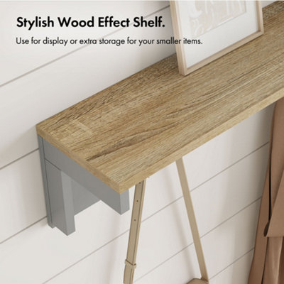 VonHaus Coat Hooks Wall Mounted Grey Coat Rack w Large Shelf 7 Strong Double Coat