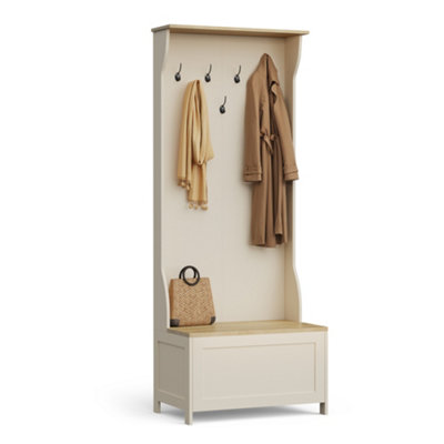 VONHAUS COAT STAND WITH SHOE STORAGE, CREAM HALLWAY UNIT WITH 7 DOUBLE ...