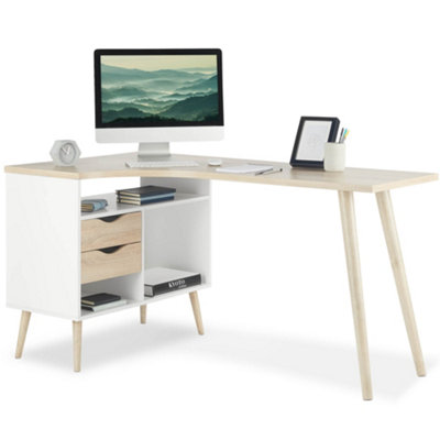 VonHaus Computer Desk, Light Oak Effect Home Office Desk, Desk for Home ...
