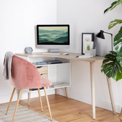 VonHaus Computer Desk, Light Oak Effect Home Office Desk, Desk for Home ...