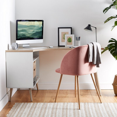 VonHaus Computer Desk, Light Oak Effect Home Office Desk, Desk for Home ...