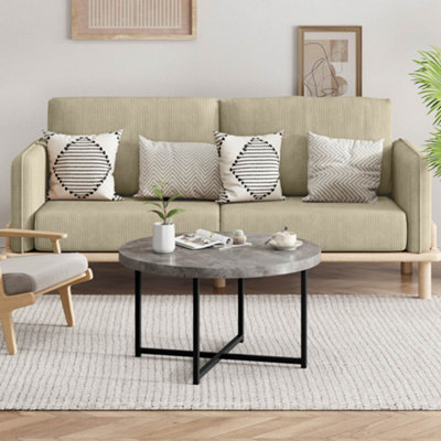 VonHaus Concrete Look Round Coffee Table Grey, Lightweight Centre Table ...