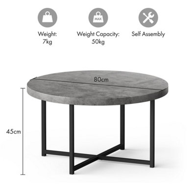 VonHaus Concrete Look Round Coffee Table Grey, Lightweight Centre Table ...