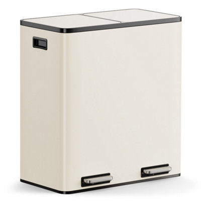 VonHaus Cream 60L Waste & Recycling Kitchen Bin, 2 x 30L Compartment ...