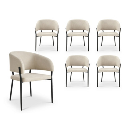 Vonhaus Dining Chairs Set of 6, Upholstered Cream Kitchen Chairs with ...