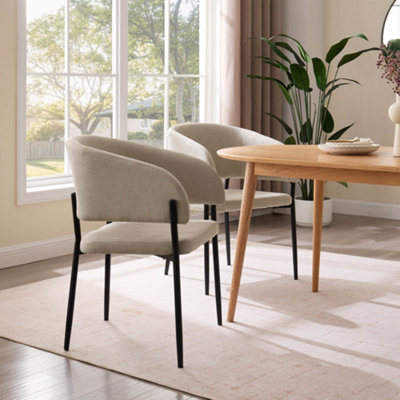 Vonhaus Dining Chairs Set of 6, Upholstered Cream Kitchen Chairs with ...