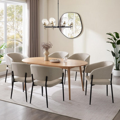 Vonhaus Dining Chairs Set of 6, Upholstered Cream Kitchen Chairs with ...