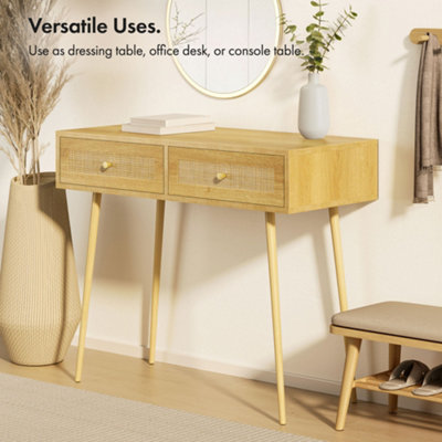 VonHaus Dressing Table with Rattan Drawers, Bedroom Vanity Storage for ...