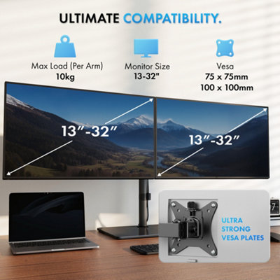 VonHaus Dual Monitor Stand Desk Mount for 13-32 Inch Screens - Wide ...