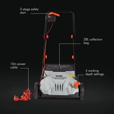 VonHaus Electric Garden Rake 1300W, Lawn Raker with 28L Collection Box ...