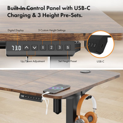 VonHaus Electric Standing Desk, Height Adjustable Sit Stand Desk w/USB ...