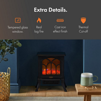 VonHaus Electric Stove Heater 1500W, Electric Fireplace, Indoor Log Wood Burner Effect ...