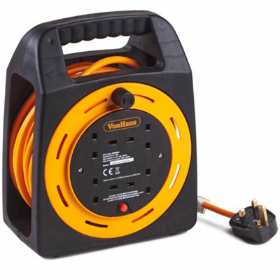 VonHaus Extension Reel 15m with Handle, 4 Sockets Extension Cable with ...