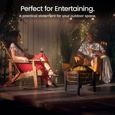 VonHaus Fire Pit, 2 in 1 Firepit with BBQ Cooking Grill for Outdoor ...