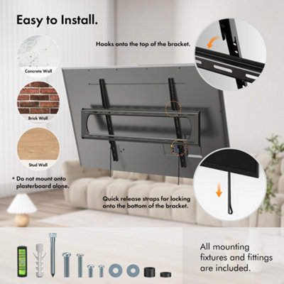 VonHaus Flush TV Bracket for 60-120" Screens, Ultra-Slim Wall Mount w ...