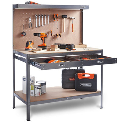 VonHaus Garage Work Bench with Pegboard - Suitable for Most Garage ...